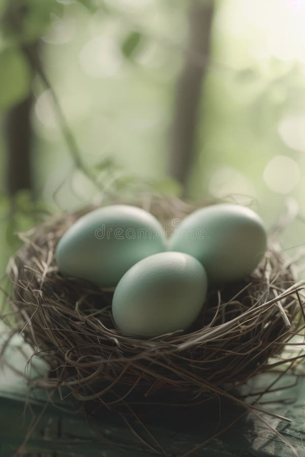 Three Eggs in a Nest on a Table, Suitable for Food or Nature Concepts ...