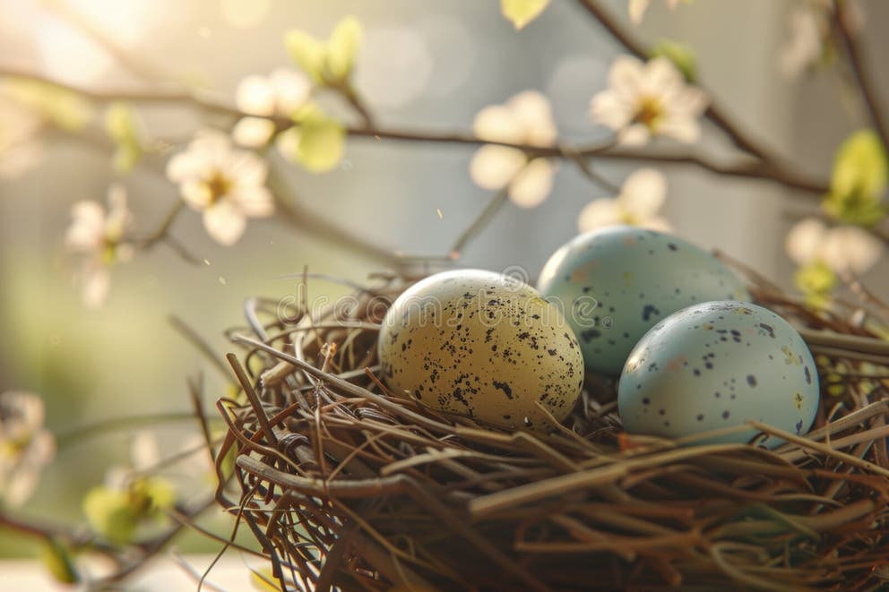 Three Eggs in a Nest on a Window Sill. Suitable for Nature and Easter ...