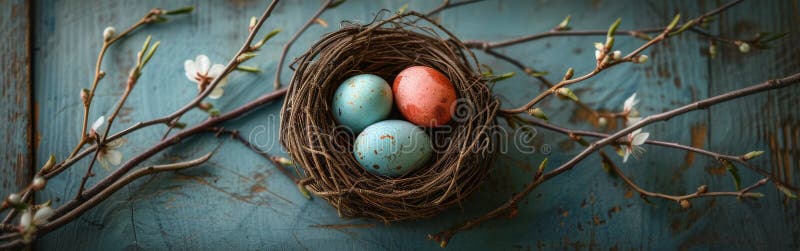Three Eggs in Nest on Blue Door Stock Illustration - Illustration of ...
