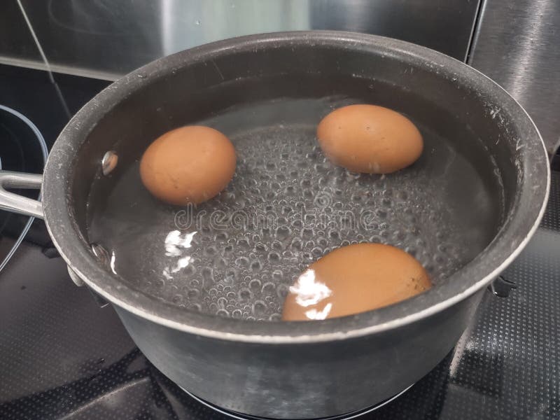 Three Eggs Simmering in a Pot Stock Image - Image of eggs, breakfast ...