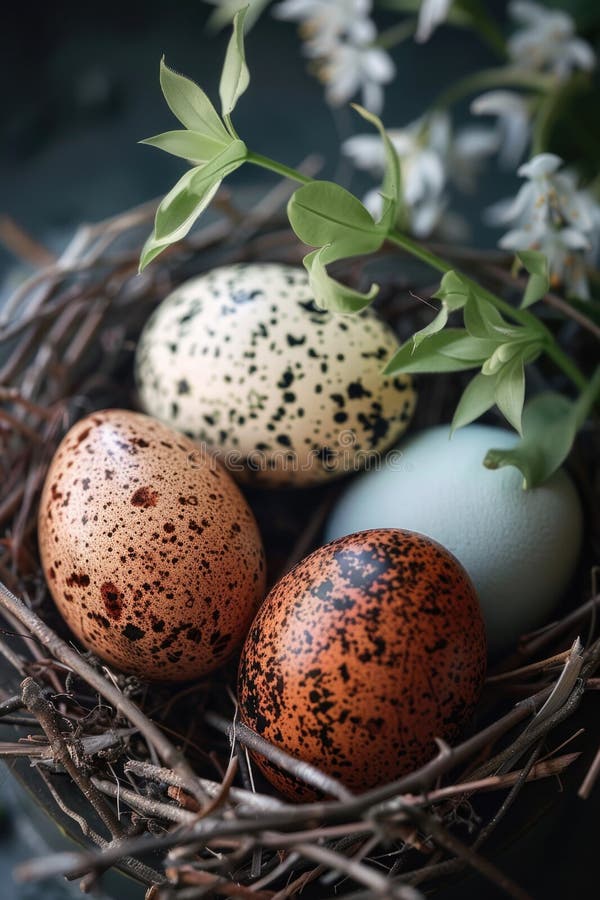 Three Eggs Sitting in a Nest on a Table. Suitable for Food and Cooking ...