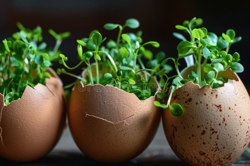 Three Eggs with Sprouts Growing Out of Them Stock Image - Image of ...
