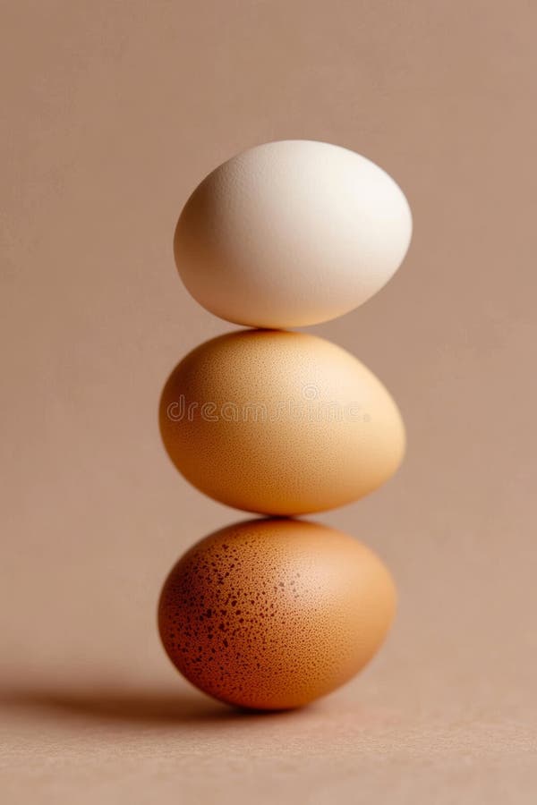 Three Eggs Stacked on Brown Surface in Vertical Balance Stock Illustration - Illustration of ...