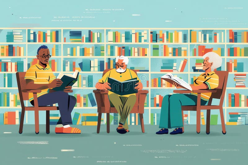 Three Elderly People are Studying Foreign Languages with Textbooks and ...