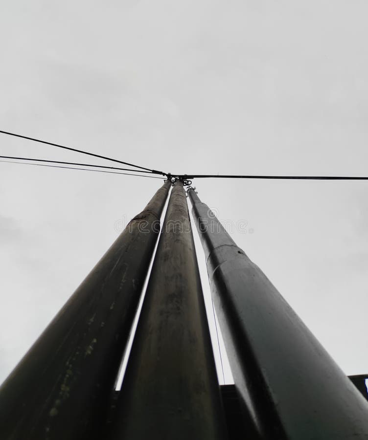 Three Electric Poles in the Cornes of the City Stock Image - Image of ...