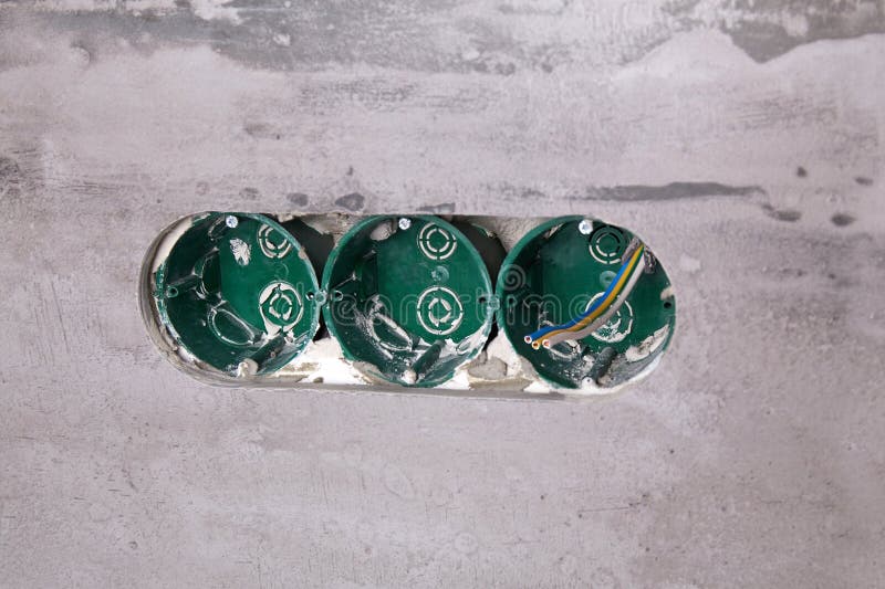 Three Electrical Boxes Conduits Built Wall Work Installing Outlets ...