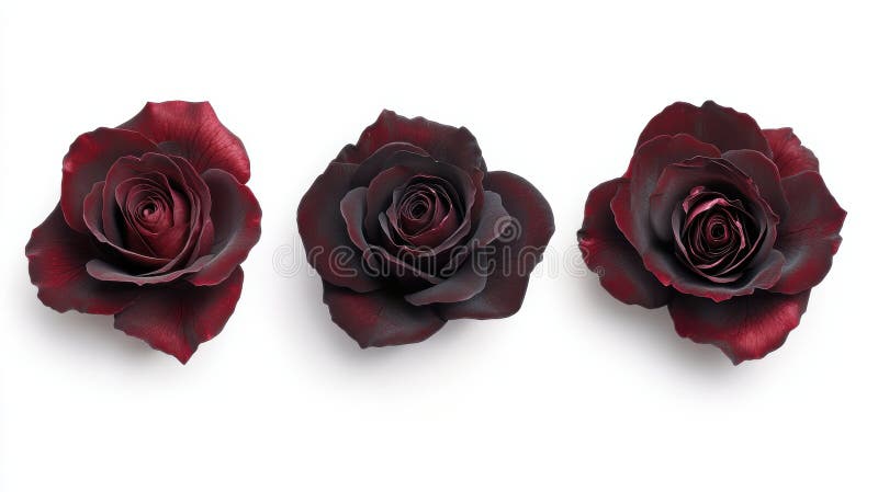 Three Elegant Black and Burgundy Roses Arranged Beautifully Side by ...