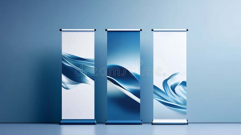 Three Elegant Blue Banners Displayed Against a Soft Blue Background ...