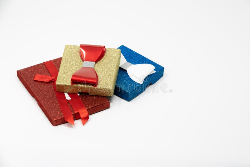 Golden Present Box with a Red Bow Stock Image - Image of elegant, white ...