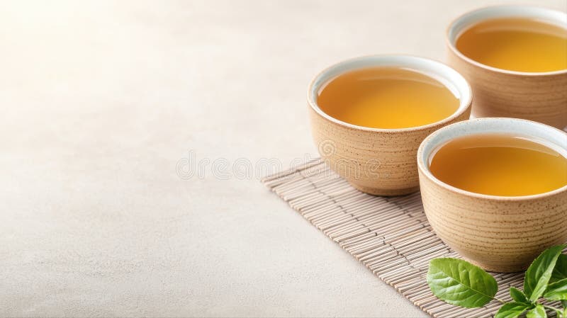 Three Elegant Cups of Chinese Herbal Tea Placed on a Mat Creating a ...