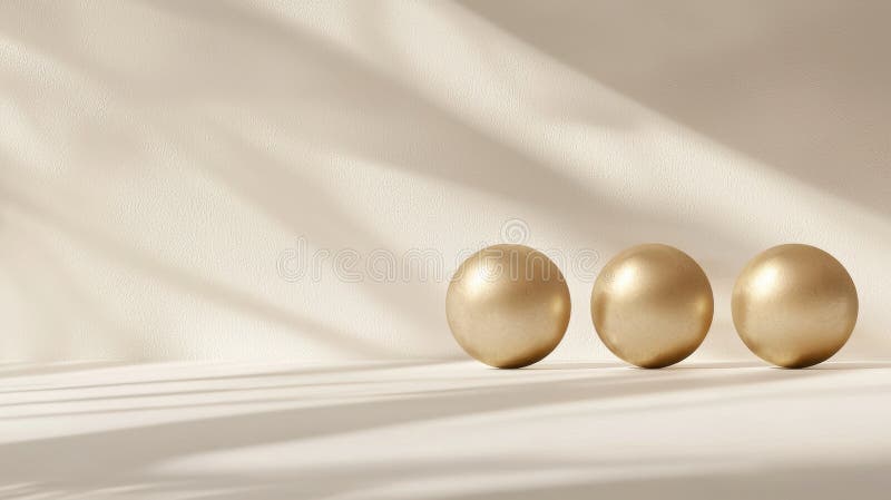 Three Elegant Golden Spheres on a Soft Background with Gentle Shadows ...