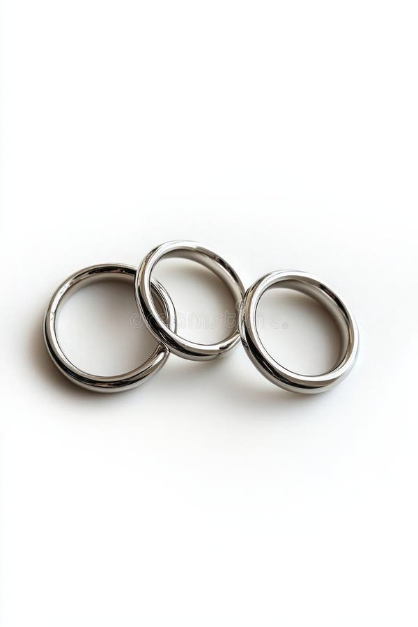 Three Elegant Silver Rings on Smooth White Background Displaying ...