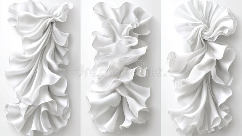 Three Elegant Vertical Arrangements of Flowing White Fabric, Showcasing ...