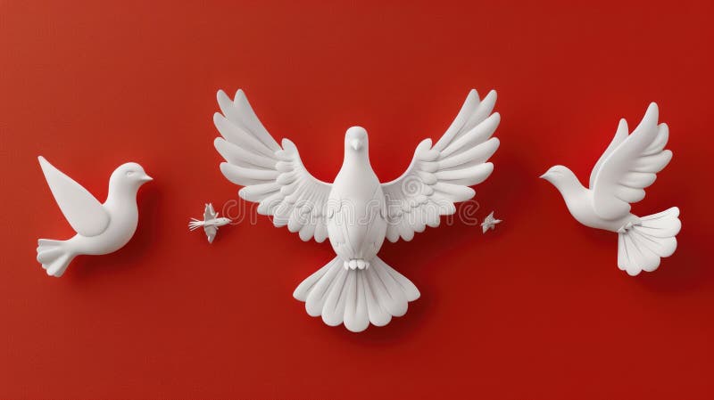 Three Elegant White Doves Against a Vibrant Red Backdrop. Ideal for ...