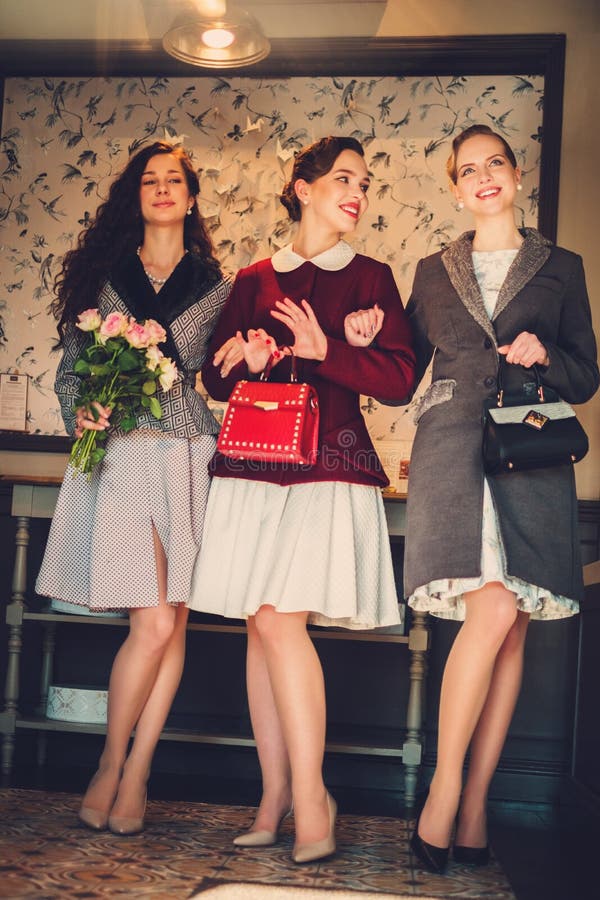 Three Elegant Young Ladies Ready for a Party Stock Image - Image of ...