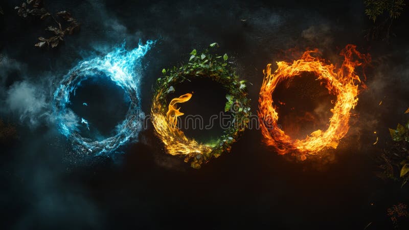 Three Elemental Rings of Fire, Water, and Earth in a Powerful ...