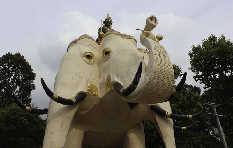 Three Elephant Head Statue stock photo. Image of ratchathani - 93036564