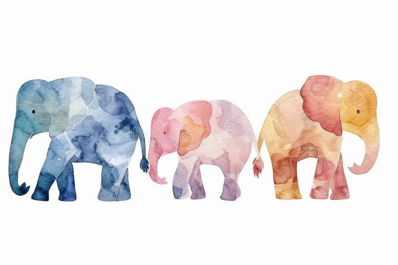 Three Elephants Painted in Watercolor Style Stock Image - Image of ...