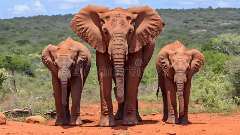 Three Elephants in the Savannah Stock Illustration - Illustration of ...