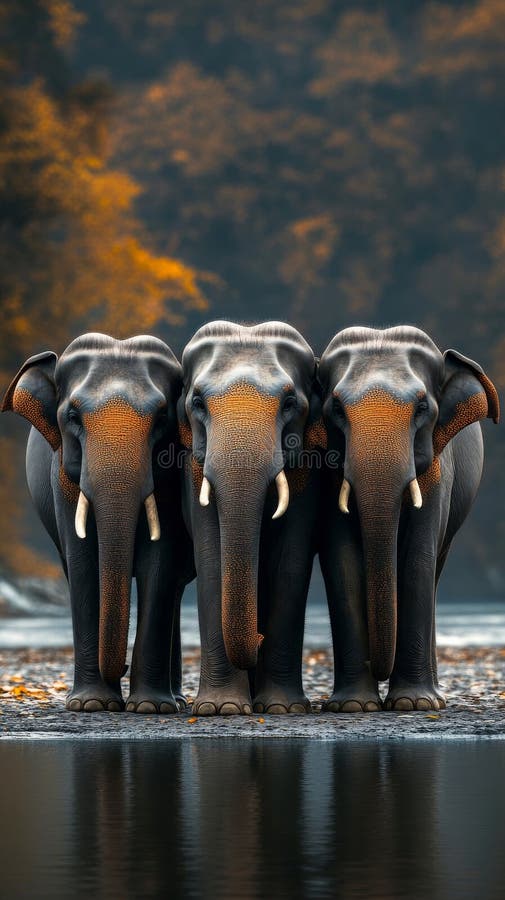 Three Elephants Standing Together in a Dramatic Lighting Setting ...