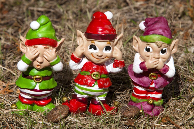 Three Elves at Chritsmas SMiling Stock Image - Image of apron ...