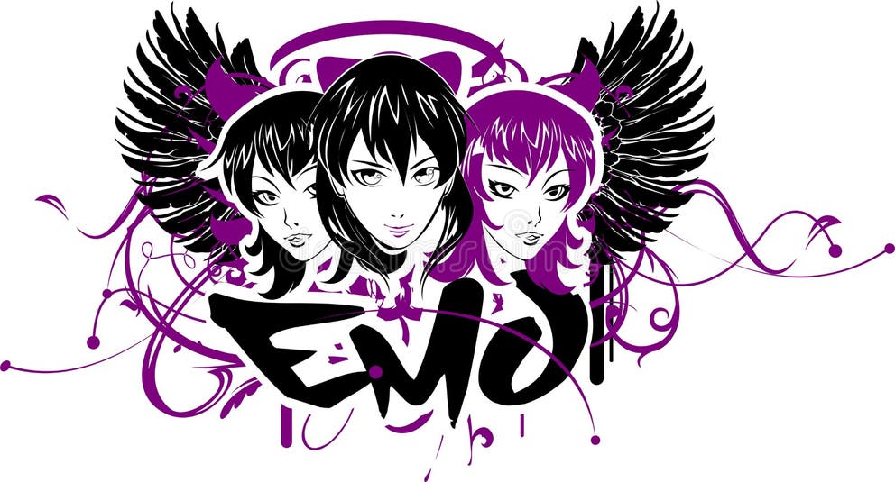 Three Emo Girls with Banner Stock Vector - Illustration of retro, music ...