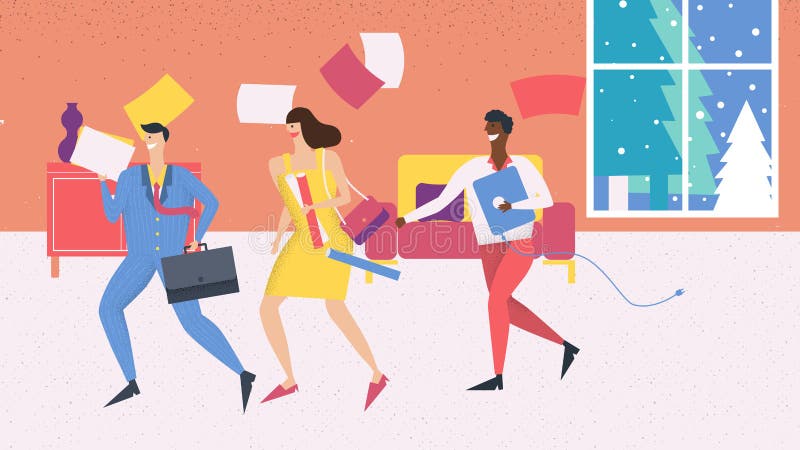 Three Employee Running and Hurrying To Work Stock Vector - Illustration ...