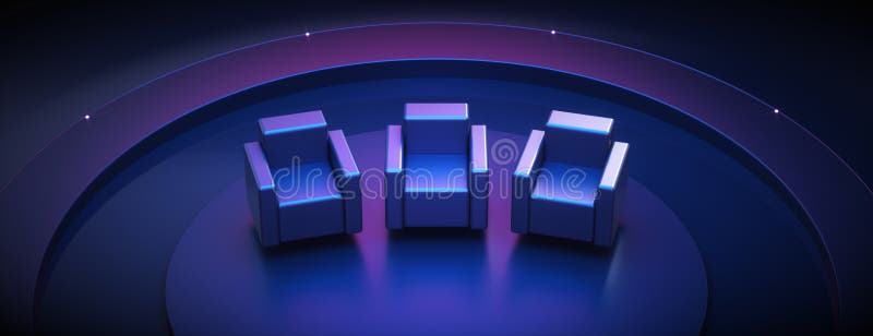 Three Empty Armchairs on Stage Design for Mockup and Corporate Identity ...