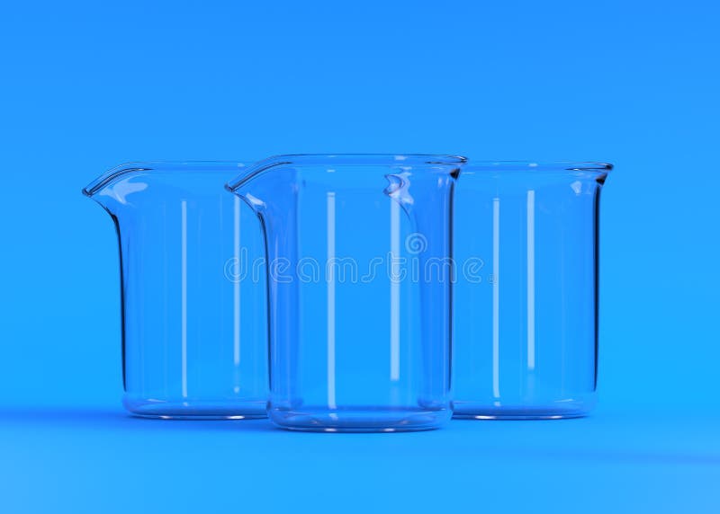 Three Empty Beaker on Blue Background Stock Illustration - Illustration ...
