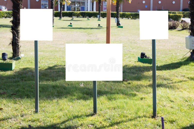 Three Empty Blank Board White Banner Outdoor Stock Photo - Image of ...