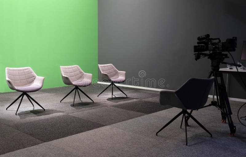 Three Empty Chairs in a TV Studio Stock Photo - Image of greenscreen ...