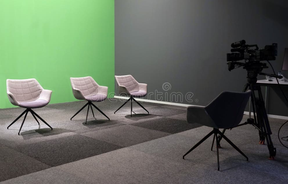 Three Empty Chairs in a TV Studio Stock Photo - Image of greenscreen ...