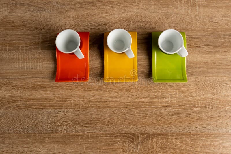 Three Empty Cups of Coffee on Desk Up Center Stock Photo - Image of ...