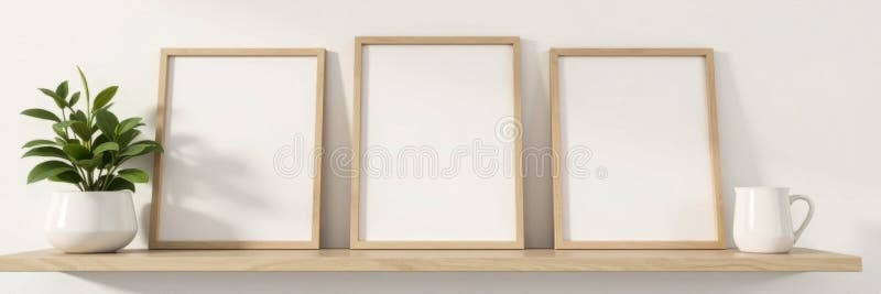 Three Empty Frames Above Minimalist Shelf, Modern Decor, Empty Frames ...