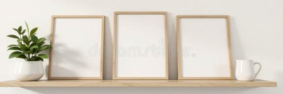 Three Empty Frames Above Minimalist Shelf, Modern Decor, Empty Frames ...