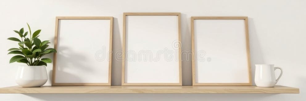 Three Empty Frames Above Minimalist Shelf, Modern Decor, Empty Frames ...