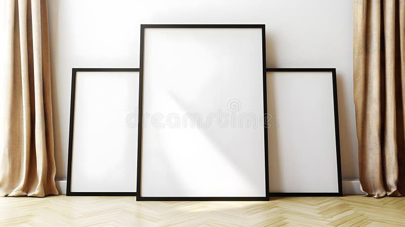 Three Empty Frames Against a Wall Stock Illustration - Illustration of ...