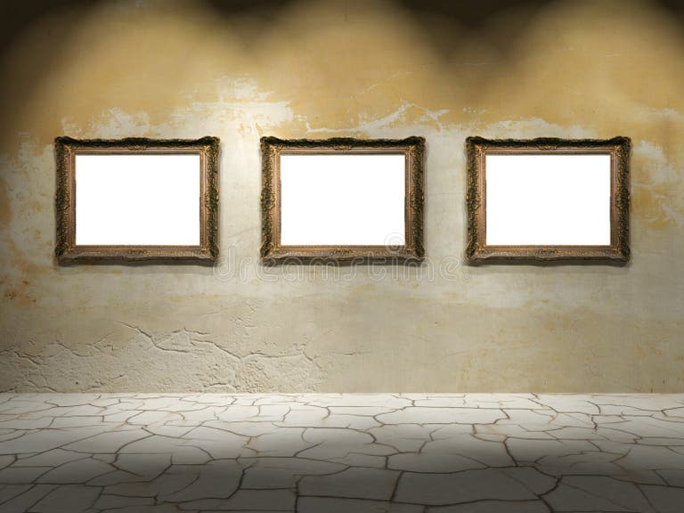 Three Empty Frames on Aged Wall Stock Image - Image of brown, aged: 8143633