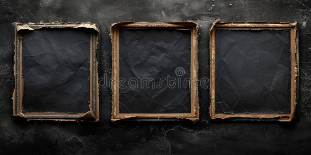 Three Empty Frames Hanging on Black Wall Stock Image - Image of ...
