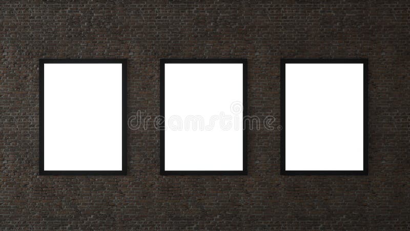 Three Empty Frames in a Room Against a White Brick Wall. 3d Rendering ...