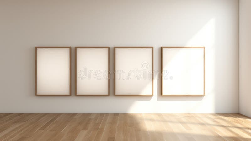 Empty White Framed Portraits in Wood Gallery: Minimalist Abstract 3d ...