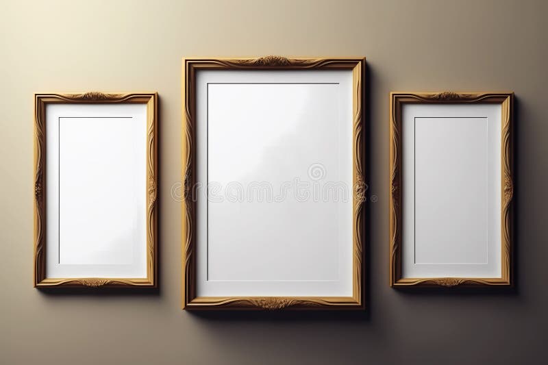 Three Empty Frames on the Wall, Mockup Template Stock Illustration ...