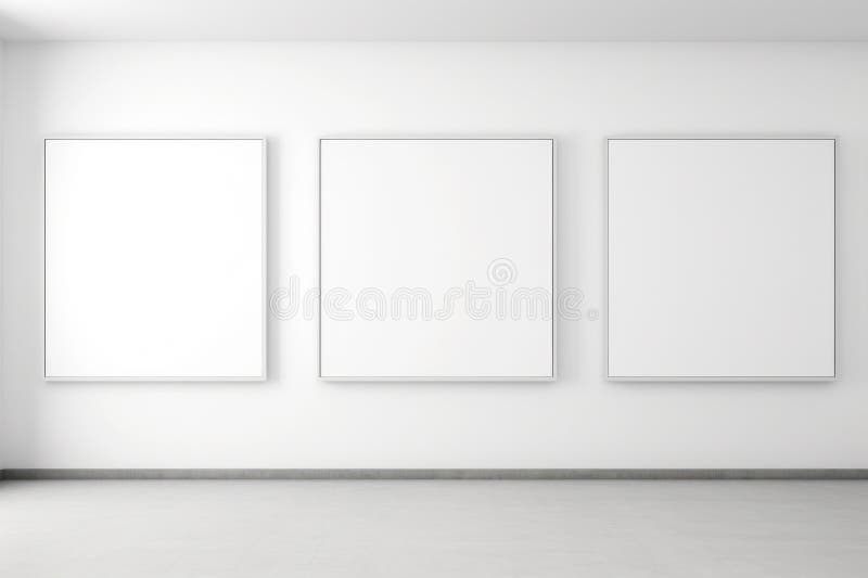 Three Empty Frames on a White Wall, Mockup for Presenting Art or Design ...
