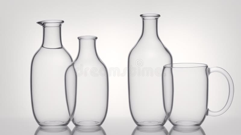 Three Empty Glass Bottles and a Glass Cup Stock Illustration ...
