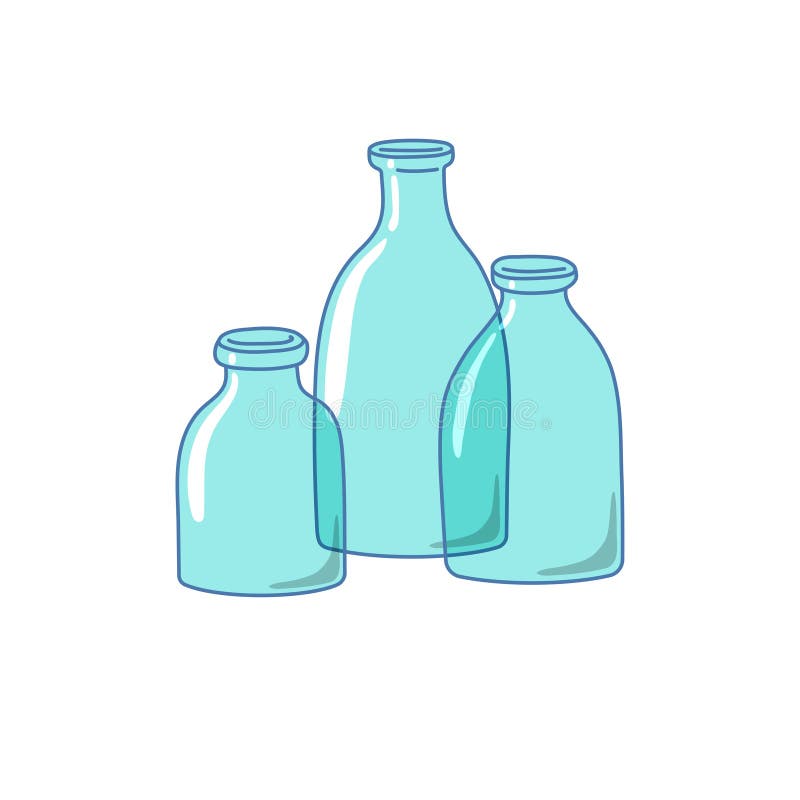 Three Empty Glass Bottles, Drawn in a Cartoon Style. Stock Vector ...