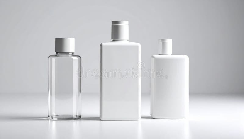 Three Empty Glass Bottles with White Caps, a Minimalist Studio Shot on ...
