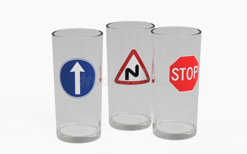 Three Empty Glass Decorated with Road Signs Stock Illustration ...