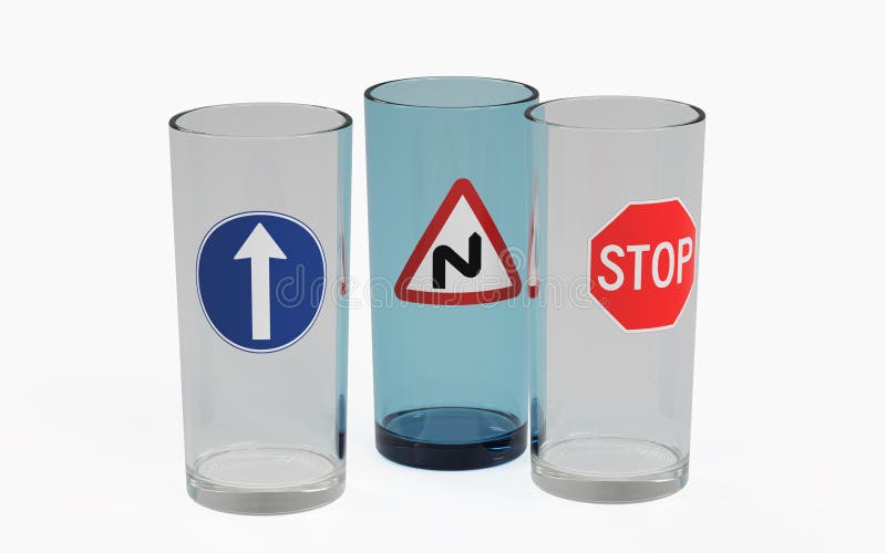 Three Empty Glass Decorated with Road Signs Stock Illustration ...