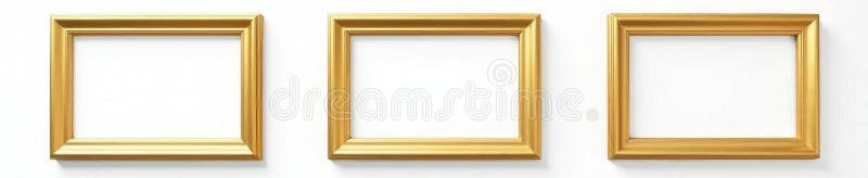 Three Empty Golden Picture Frames, Clean White Background, Three, Clean ...