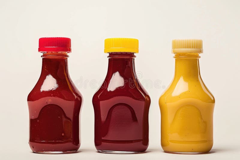 Three Empty Ketchup Bottles Sitting Side by Side on a Table or Counter ...